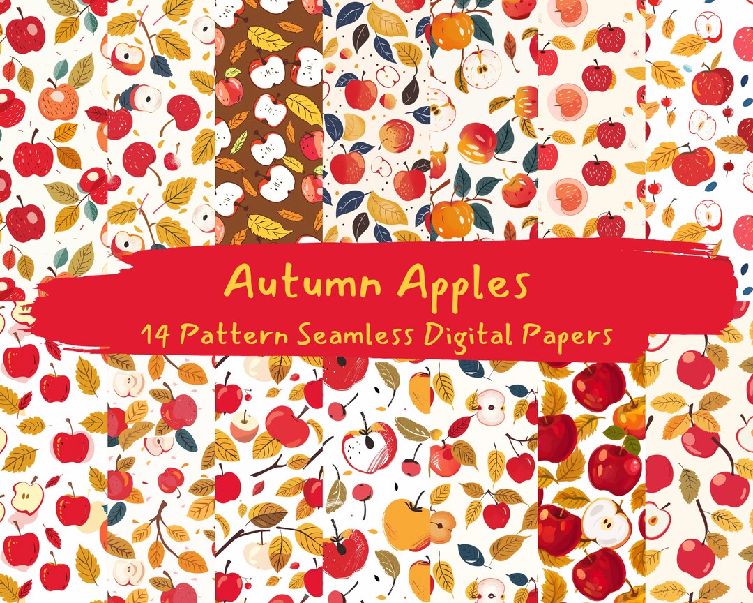 Autumn Apples Pattern Seamless Digital Papers - Printable Scrapbook ...