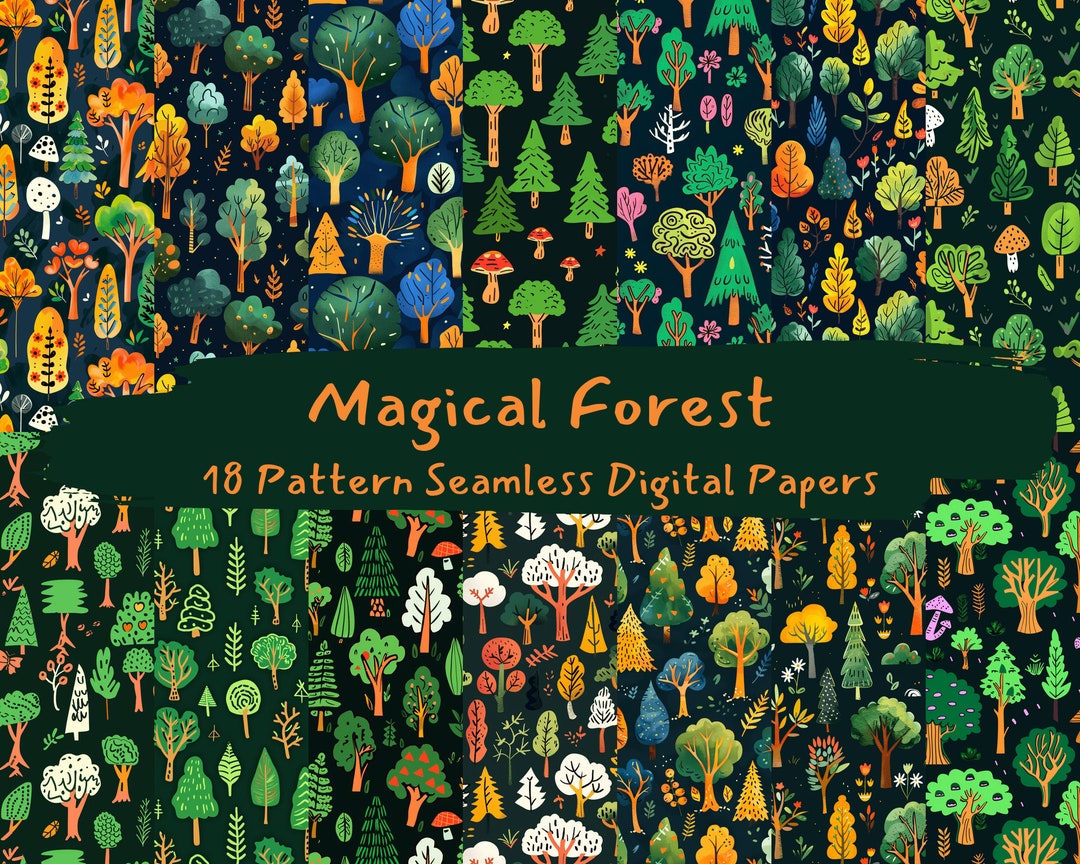 Magical Forest Pattern Seamless Digital Papers - Printable Scrapbook ...