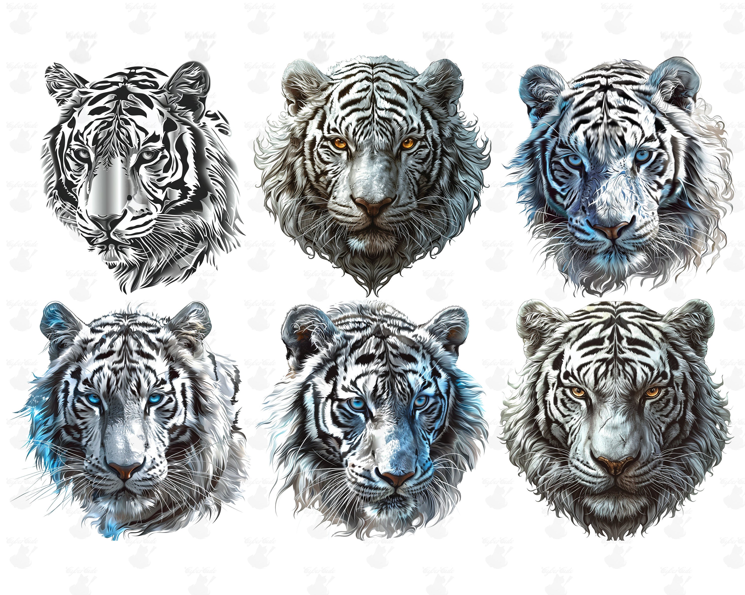 Silver Tiger Digital Printable Clip Art Graphics in PNG Format ...