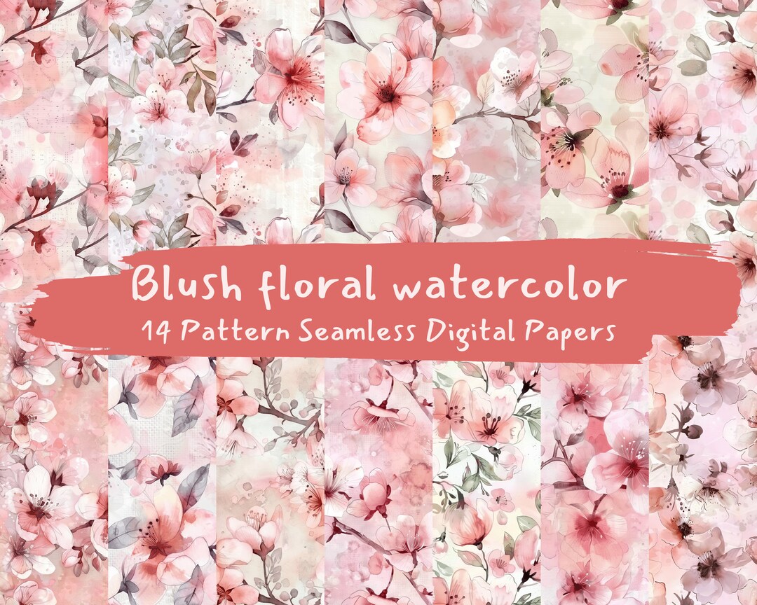 Blush Floral Watercolor Pattern Seamless Digital Papers - Printable ...