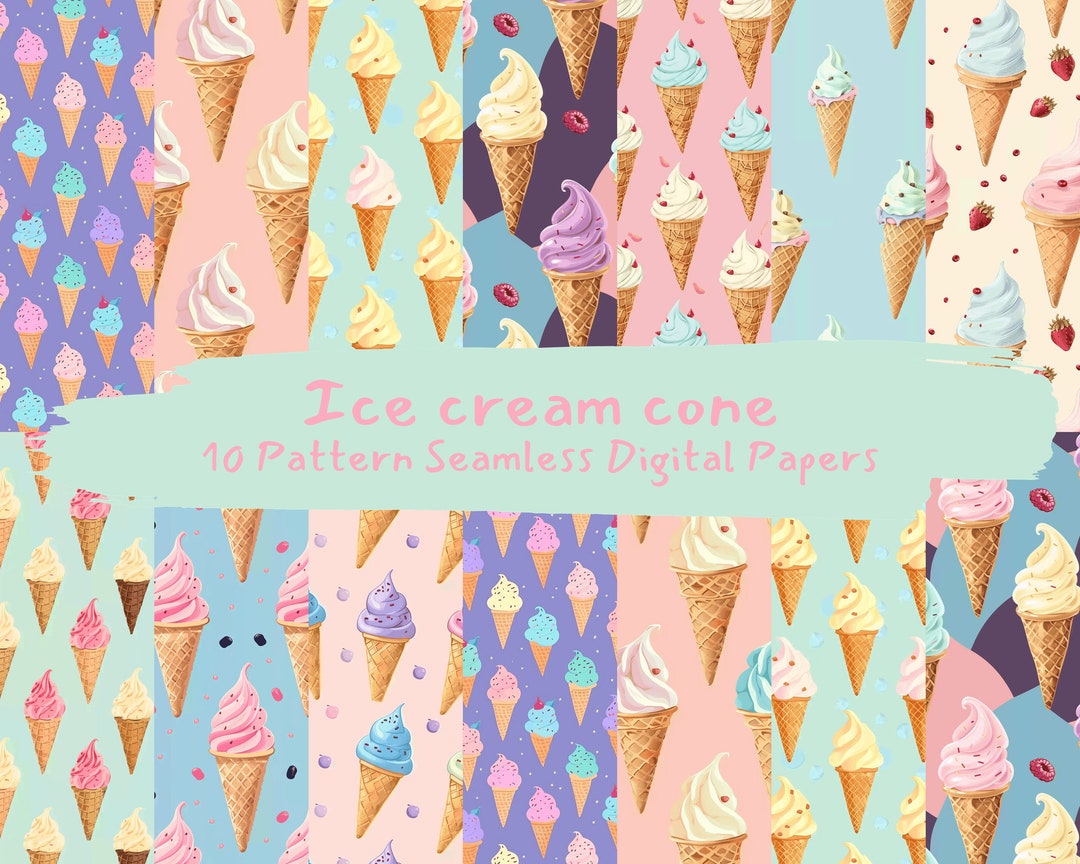 Ice Cream Cone Pattern Seamless Digital Papers - Printable Scrapbook ...