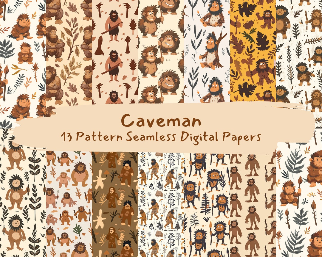 Caveman Pattern Seamless Digital Papers - Printable Scrapbook Paper ...