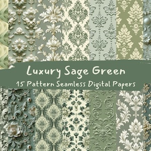 Luxury Sage Green Pattern Seamless Digital Papers - Printable Scrapbook ...