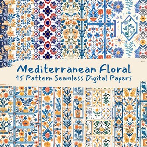 Mediterranean Floral Pattern Seamless Digital Papers - Printable ...
