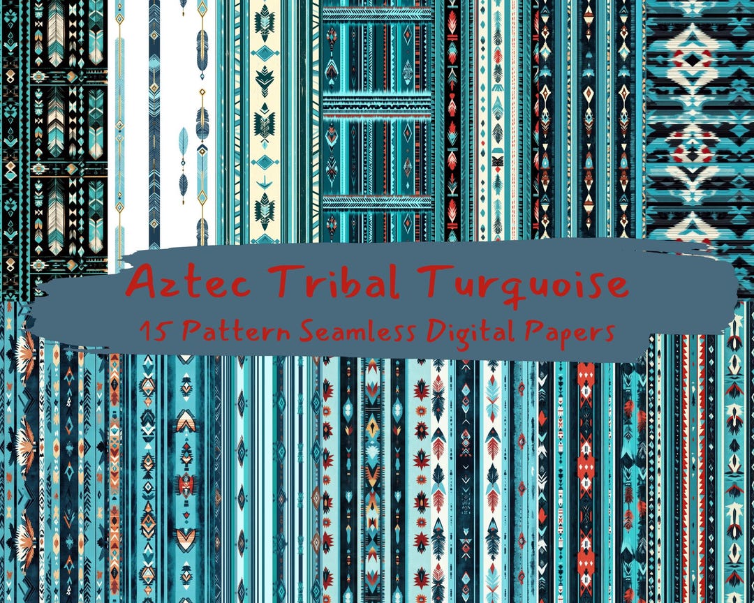 Aztec Tribal Turquoise Pattern Seamless Digital Papers - Printable ...