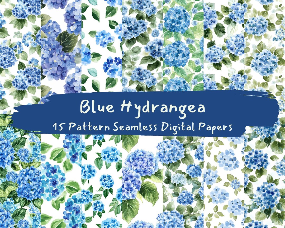 Blue Hydrangea Pattern Seamless Digital Papers Printable Scrapbook ...