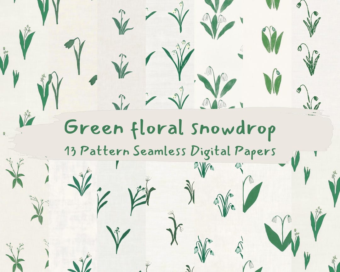 Green Floral Snowdrop Pattern Seamless Digital Papers - Printable ...