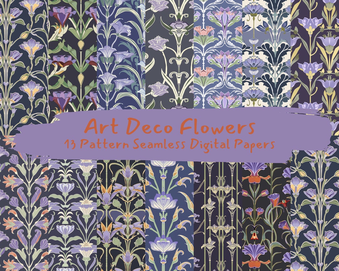 Art Deco Flowers Pattern Seamless Digital Papers - Printable Scrapbook ...
