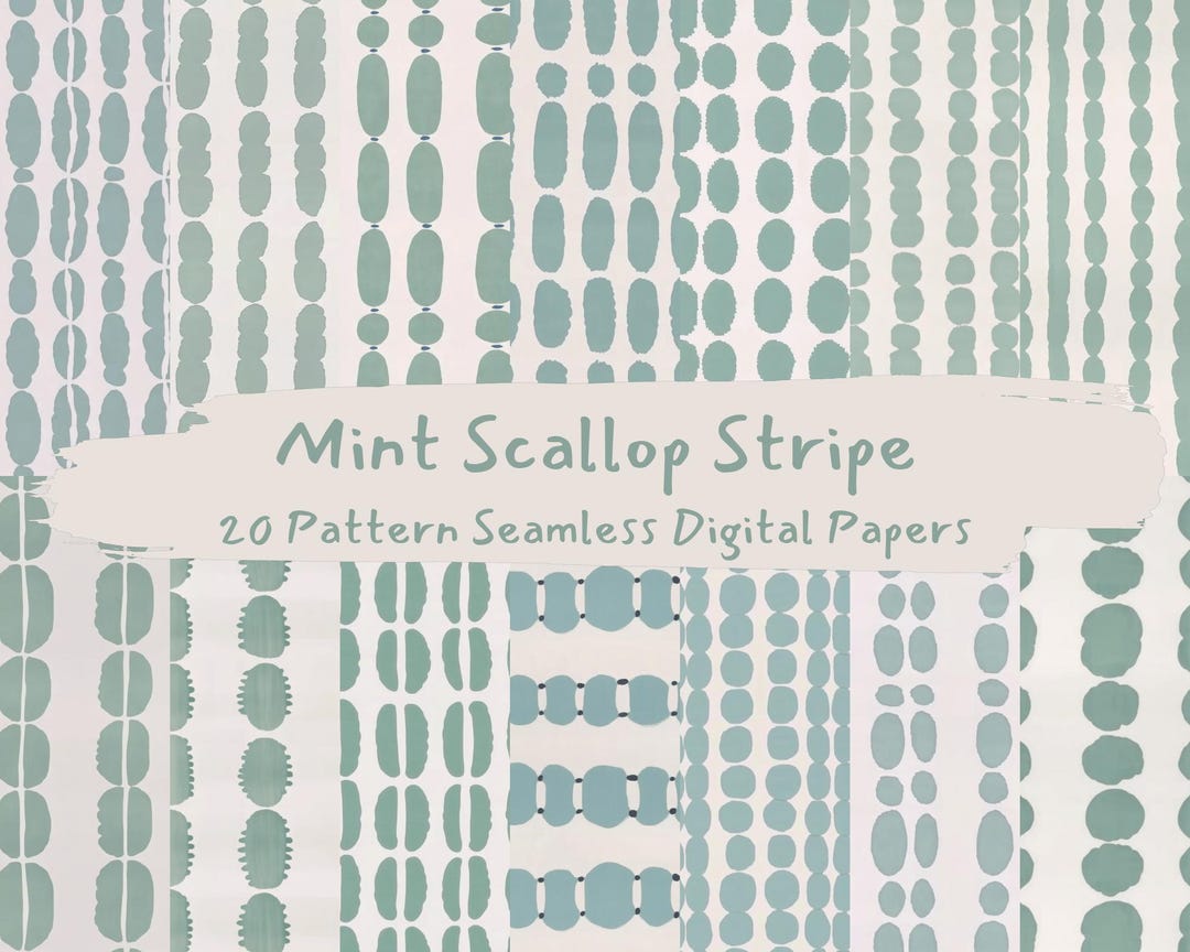 Mint Scallop Stripe Pattern Seamless Digital Papers - Printable ...