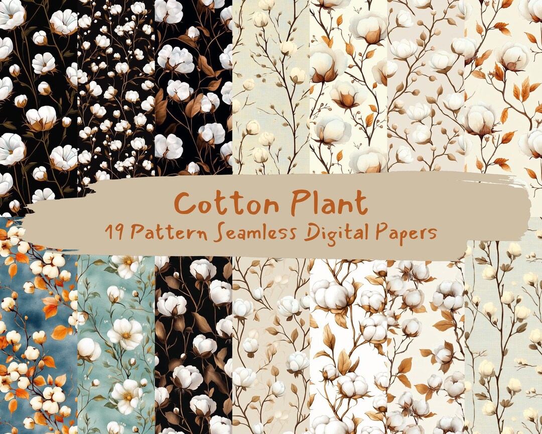 Cotton Plant Pattern Seamless Digital Papers - Printable Scrapbook ...