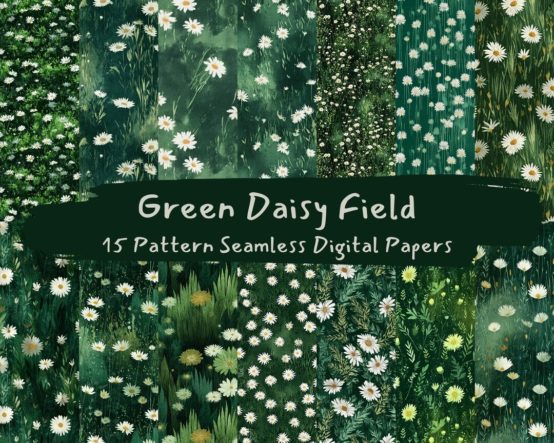 Green Daisy Field Pattern Seamless Digital Papers - Printable Scrapbook ...