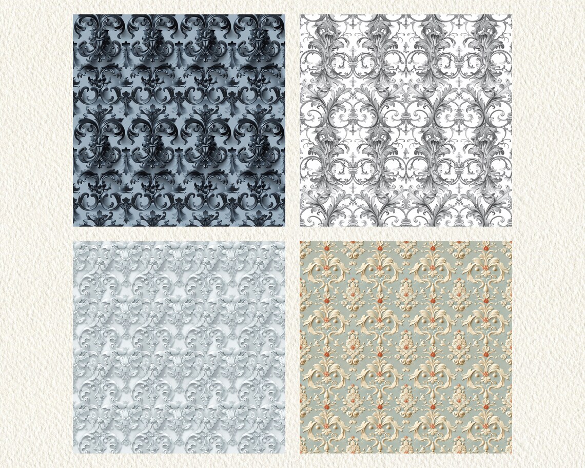 Baroque Delicacy Pattern Seamless Digital Papers - Printable Scrapbook ...