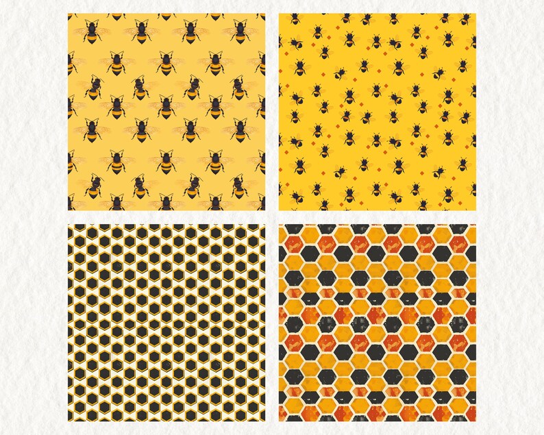 Honeycomb and Bees Pattern Seamless Digital Papers Printable Scrapbook ...