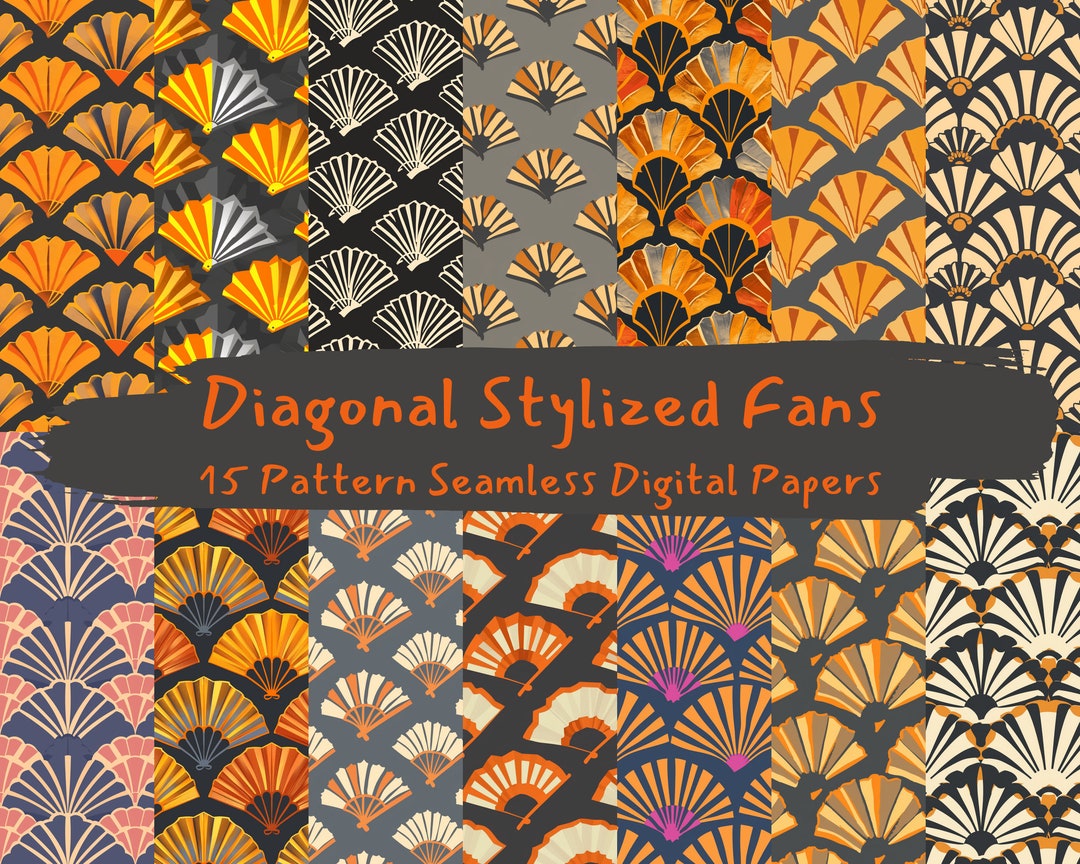 Diagonal Stylized Fans Pattern Seamless Digital Papers - Printable ...