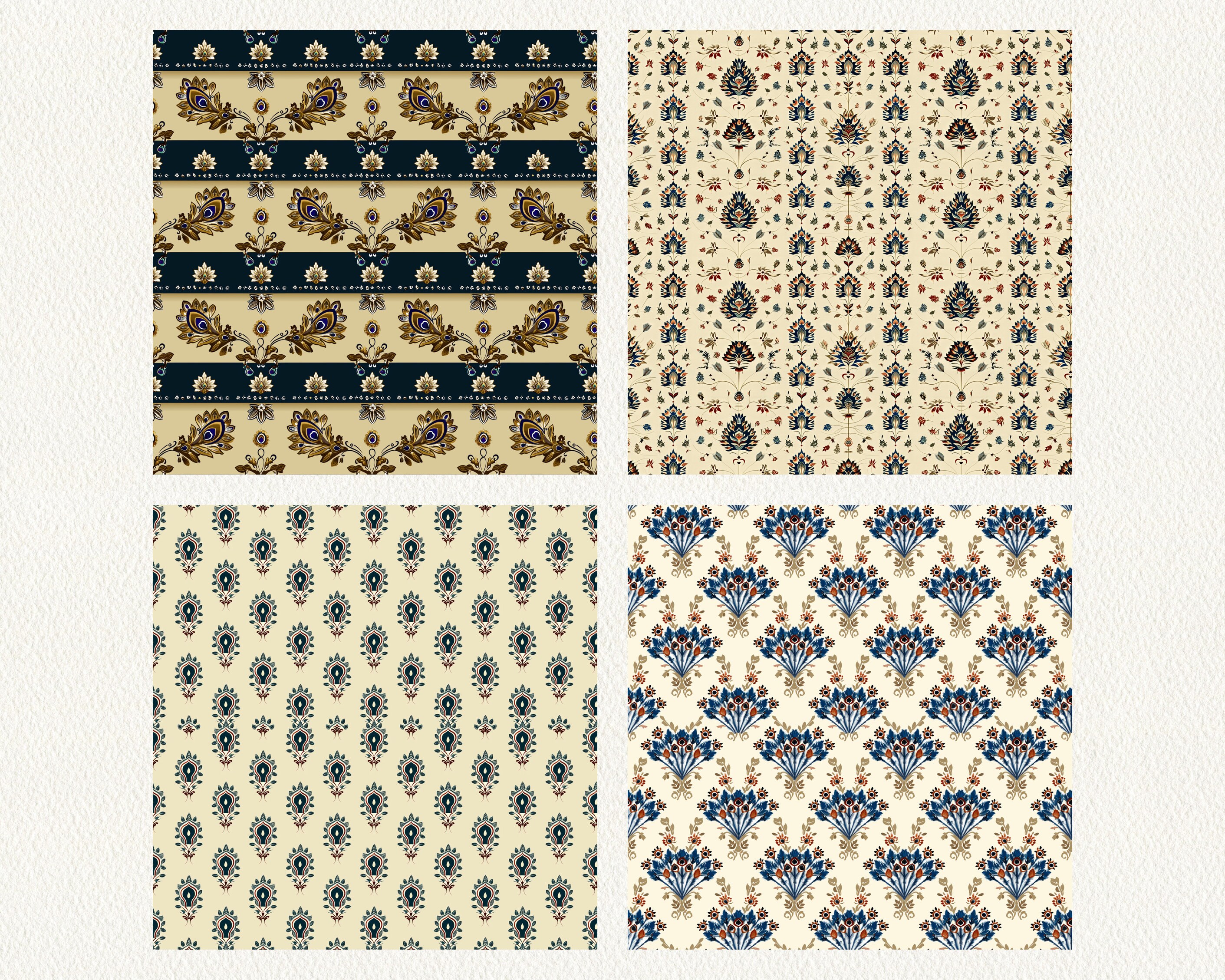 Stylized Peacock Pattern Seamless Digital Papers Printable Scrapbook ...