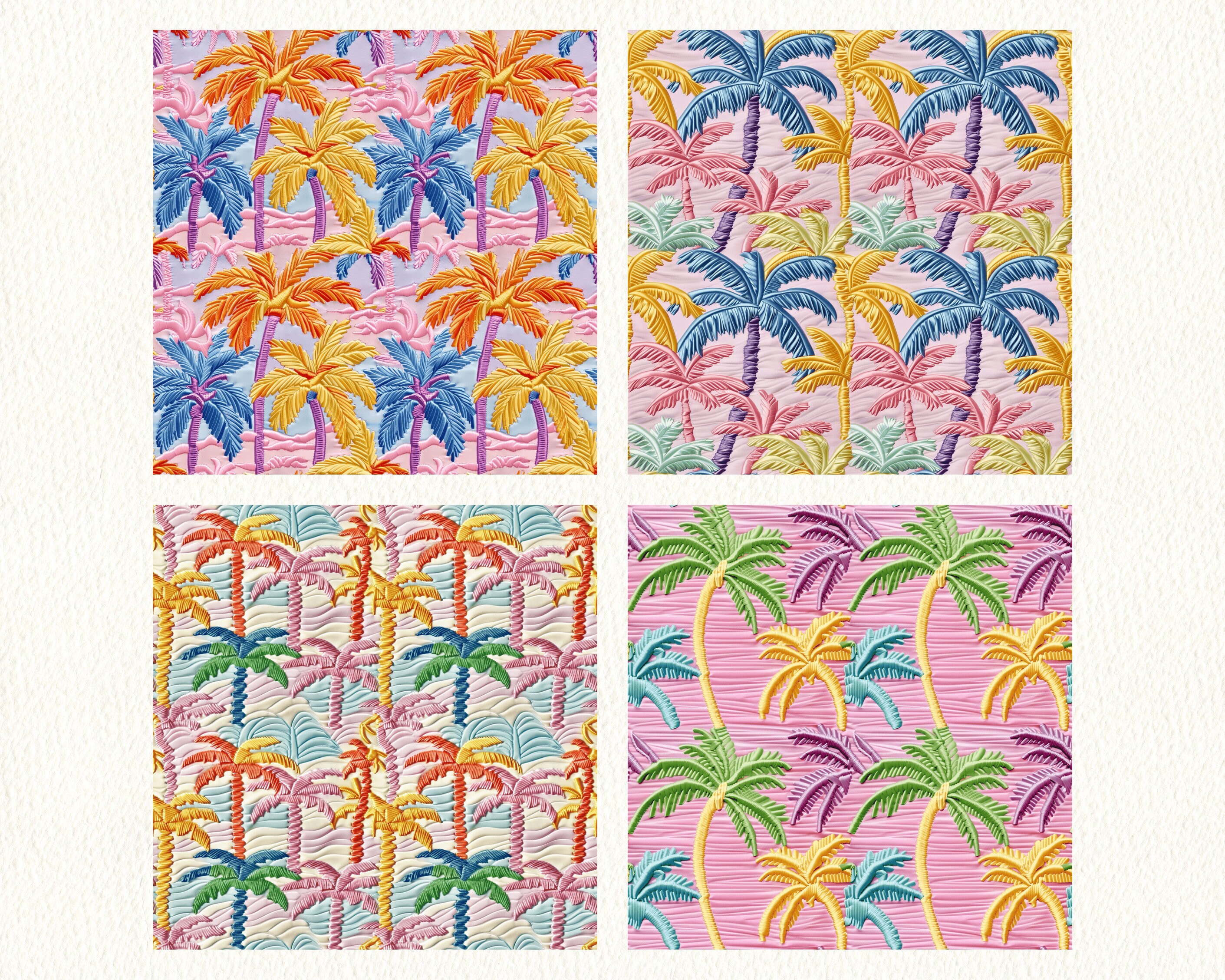 Pastel Palm Tree Embroidery Pattern Seamless Digital Papers Printable ...