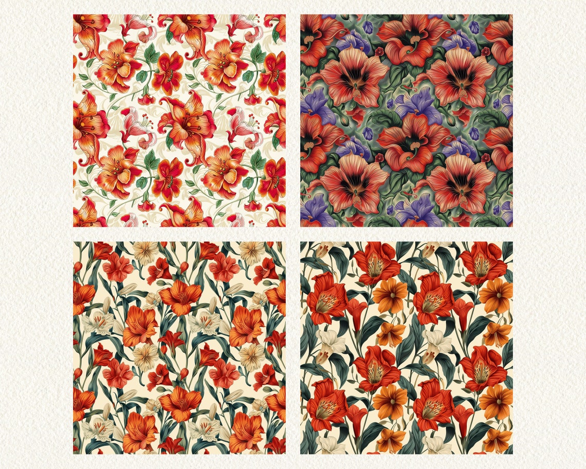 Peruvian Blooms Pattern Seamless Digital Papers - Printable Scrapbook ...
