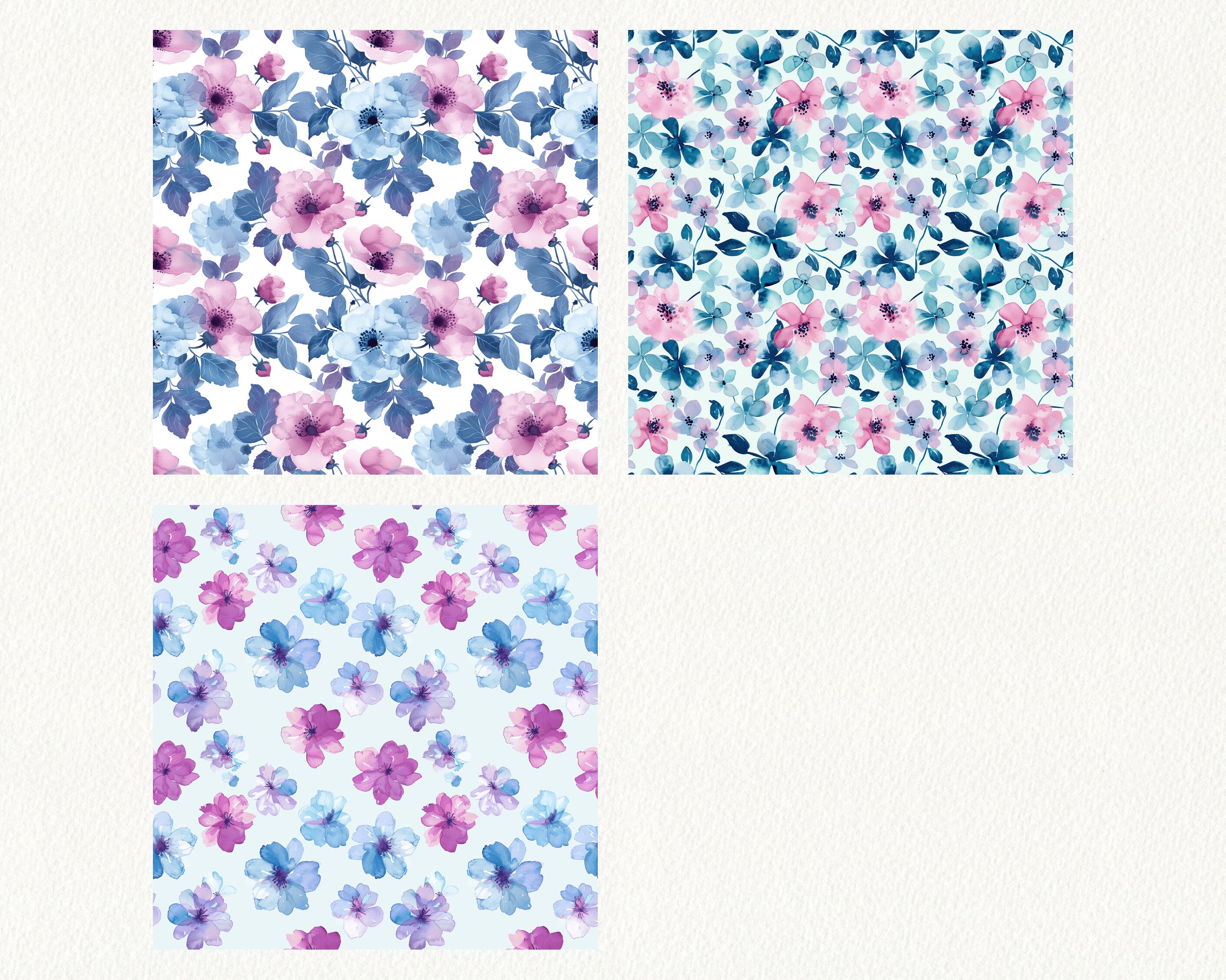 Magenta and Blue Floral Pattern Seamless Digital Papers Printable ...