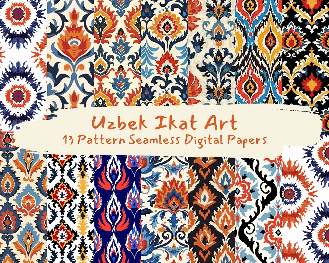 Uzbek Ikat Art Pattern Seamless Digital Papers - Printable Scrapbook ...