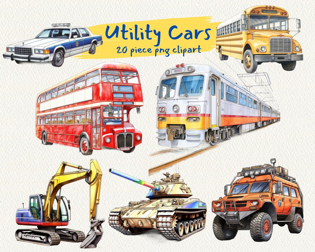 Utility Cars, Digital Clipart Bundle in PNG Format Transparent ...