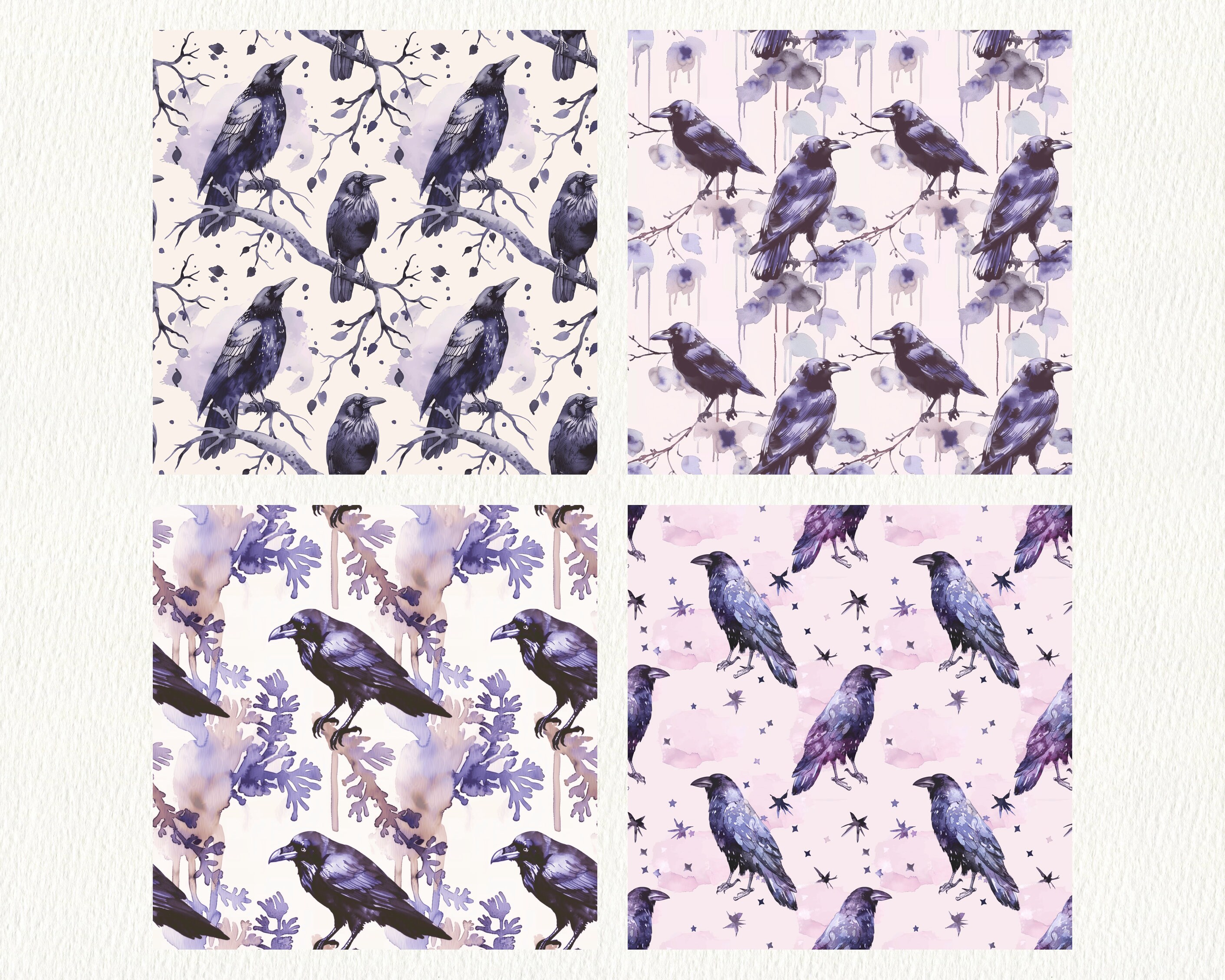 Watercolor Crow Pattern Seamless Digital Papers Printable Scrapbook ...