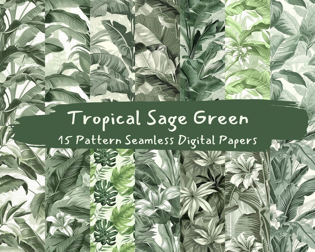 Tropical Sage Green Pattern Seamless Digital Papers - Printable ...