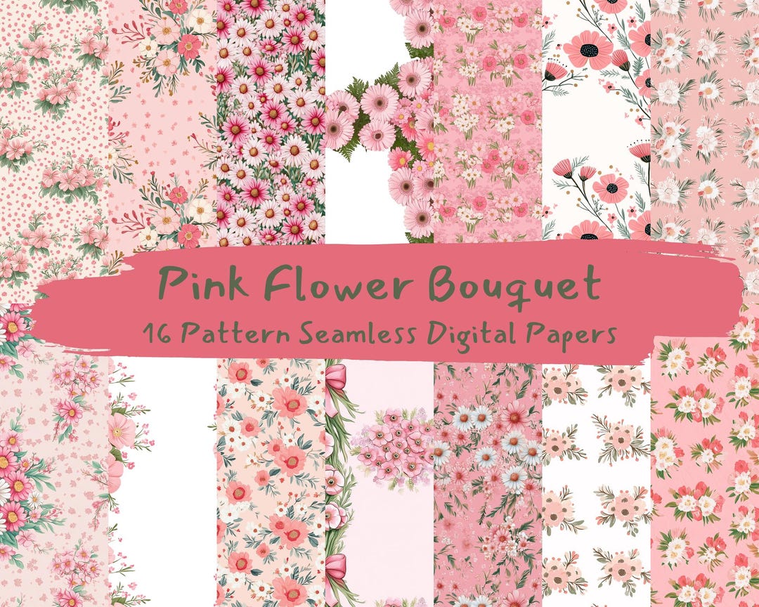 Pink Flower Bouquet Pattern Seamless Digital Papers - Printable ...