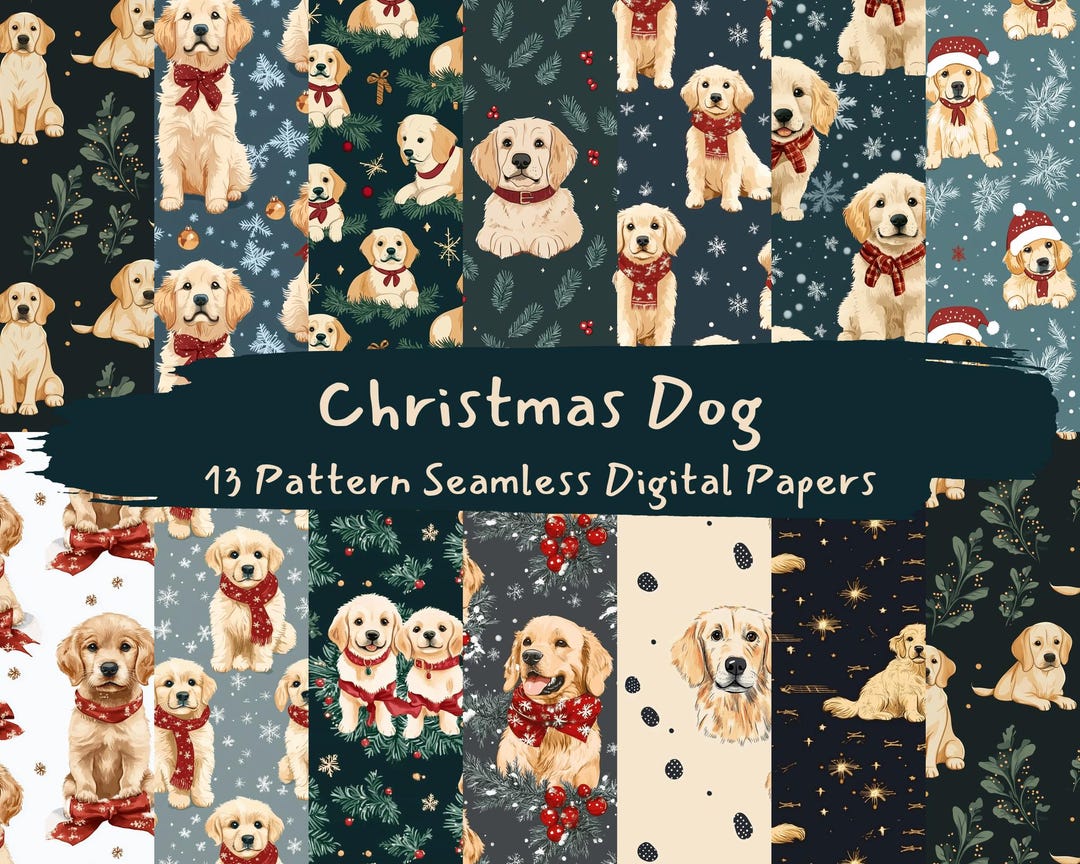 Christmas Dog Pattern Seamless Digital Papers - Printable Scrapbook ...