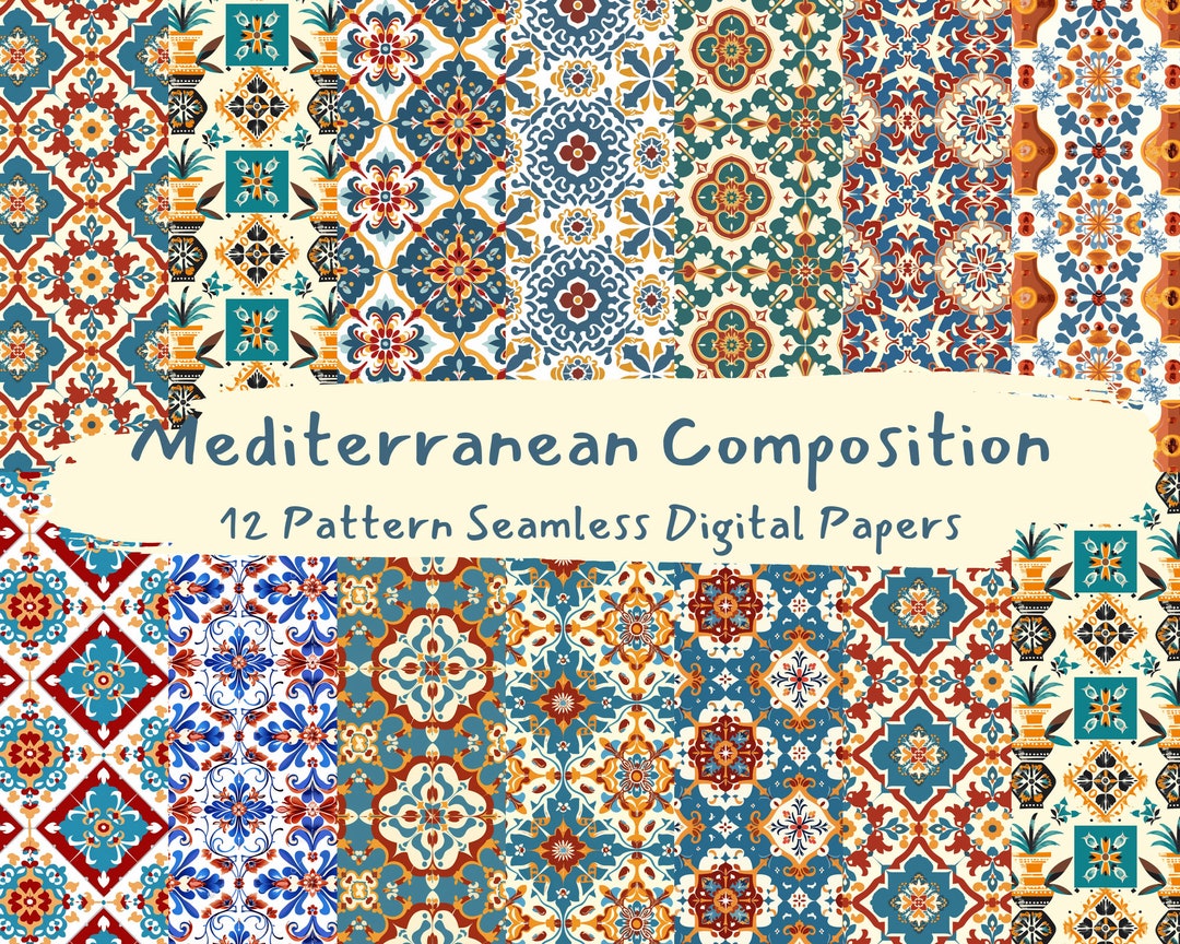 Mediterranean Composition Pattern Seamless Digital Papers - Printable ...
