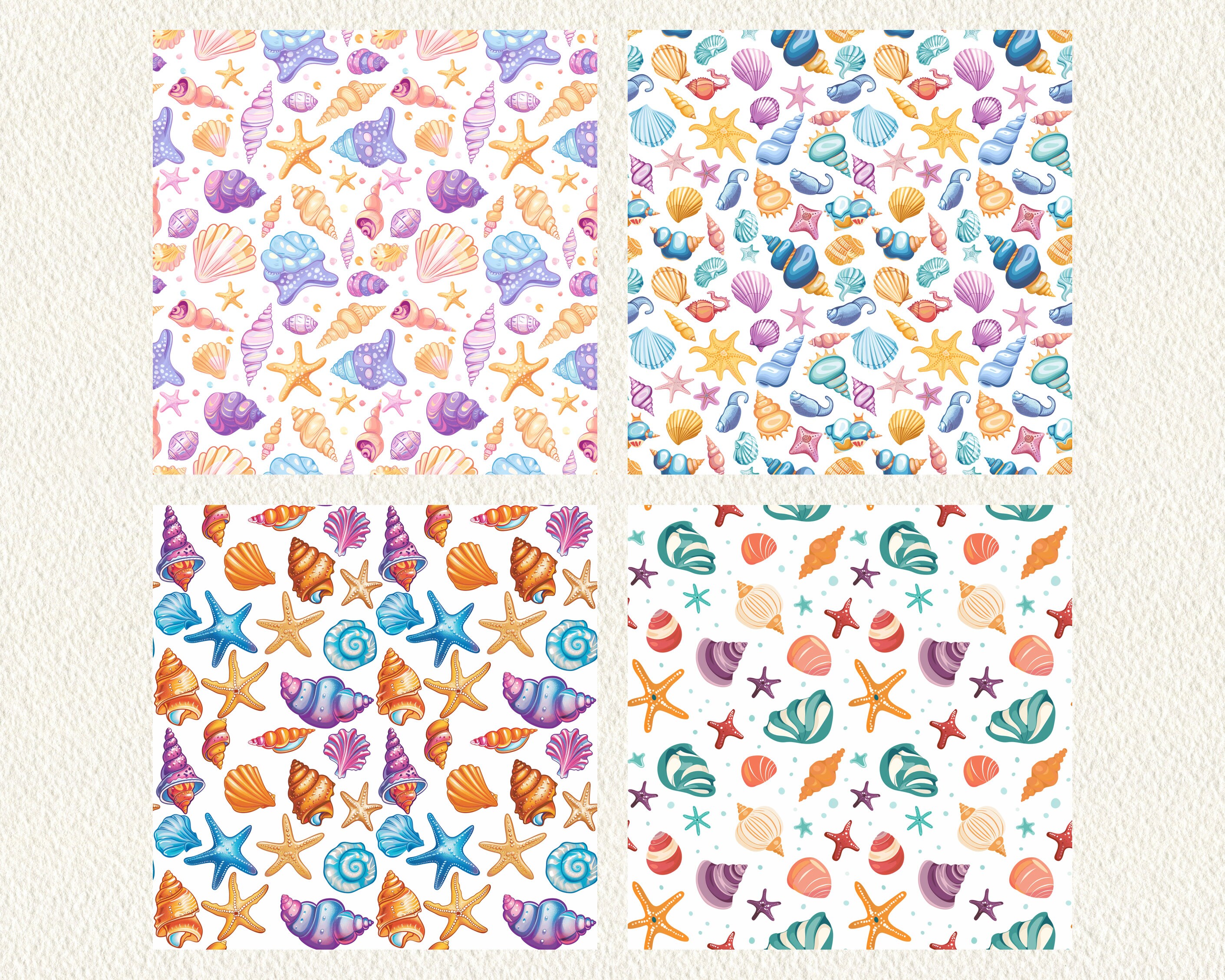 Beautiful Seashells Pattern Seamless Digital Papers Printable Scrapbook ...