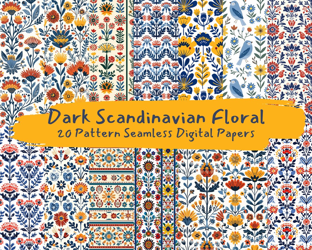 Dark Scandinavian Floral Pattern Seamless Digital Papers - Printable ...