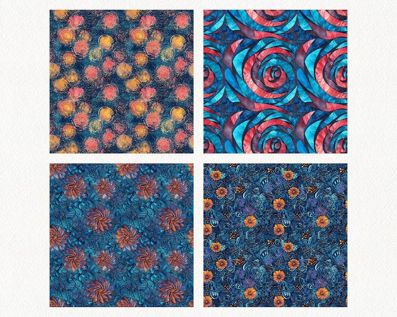 Twilight Spiral Floral Pattern Seamless Digital Papers - Printable ...