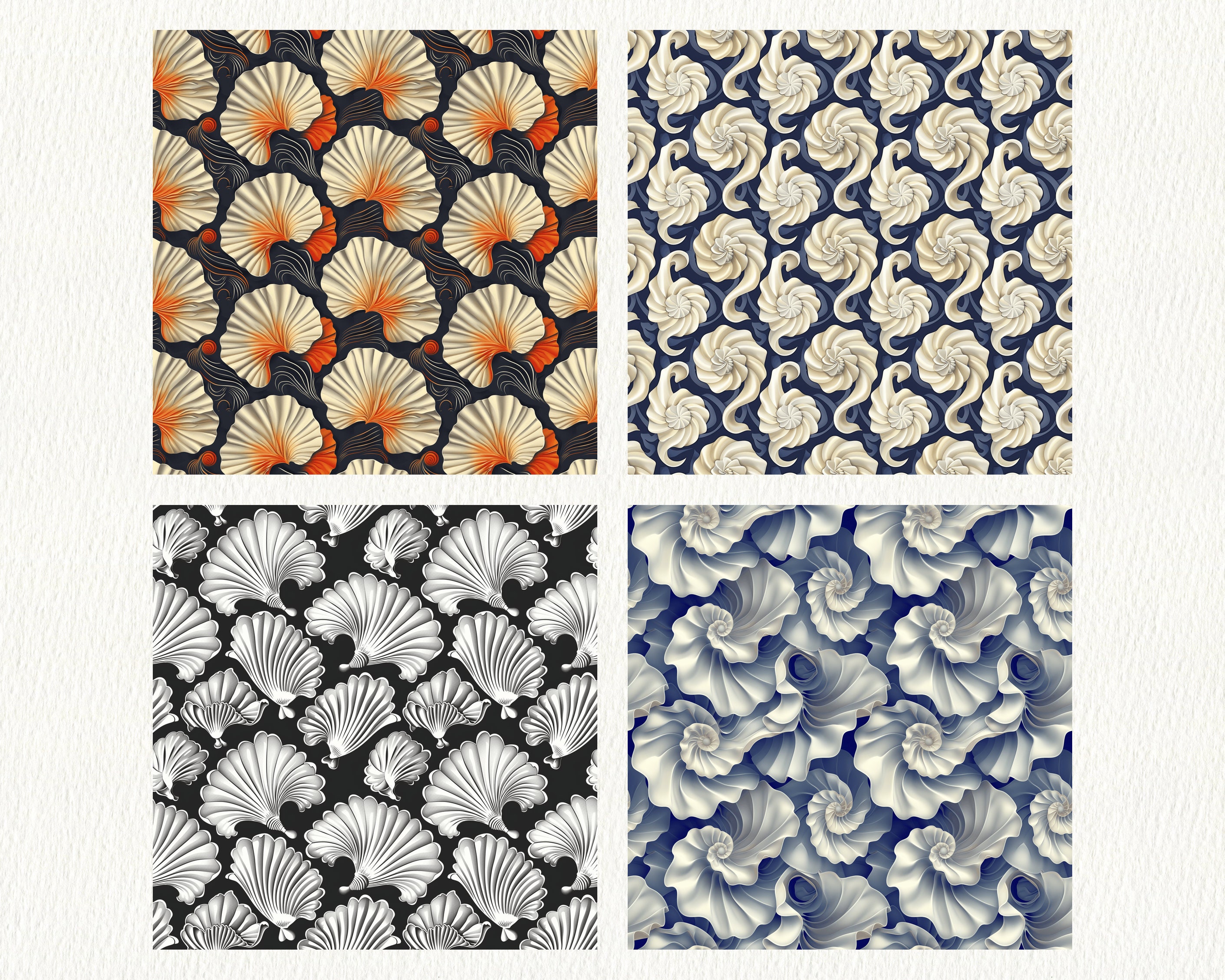 Escher Styled Shells Pattern Seamless Digital Papers Printable ...