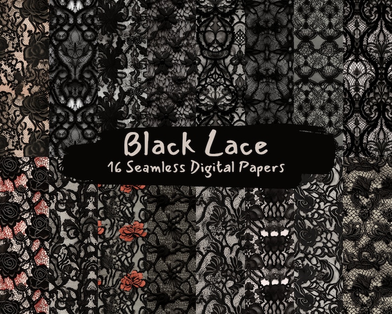 Black Lace Pattern Seamless Digital Papers - Tile Patterns Printable ...