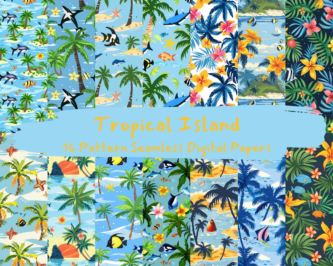 Tropical Island Pattern Seamless Digital Papers - Printable Scrapbook ...