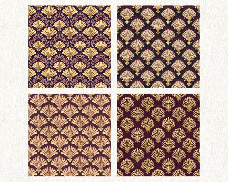 Ornamental Shells Art Deco Pattern Seamless Digital Papers - Printable ...