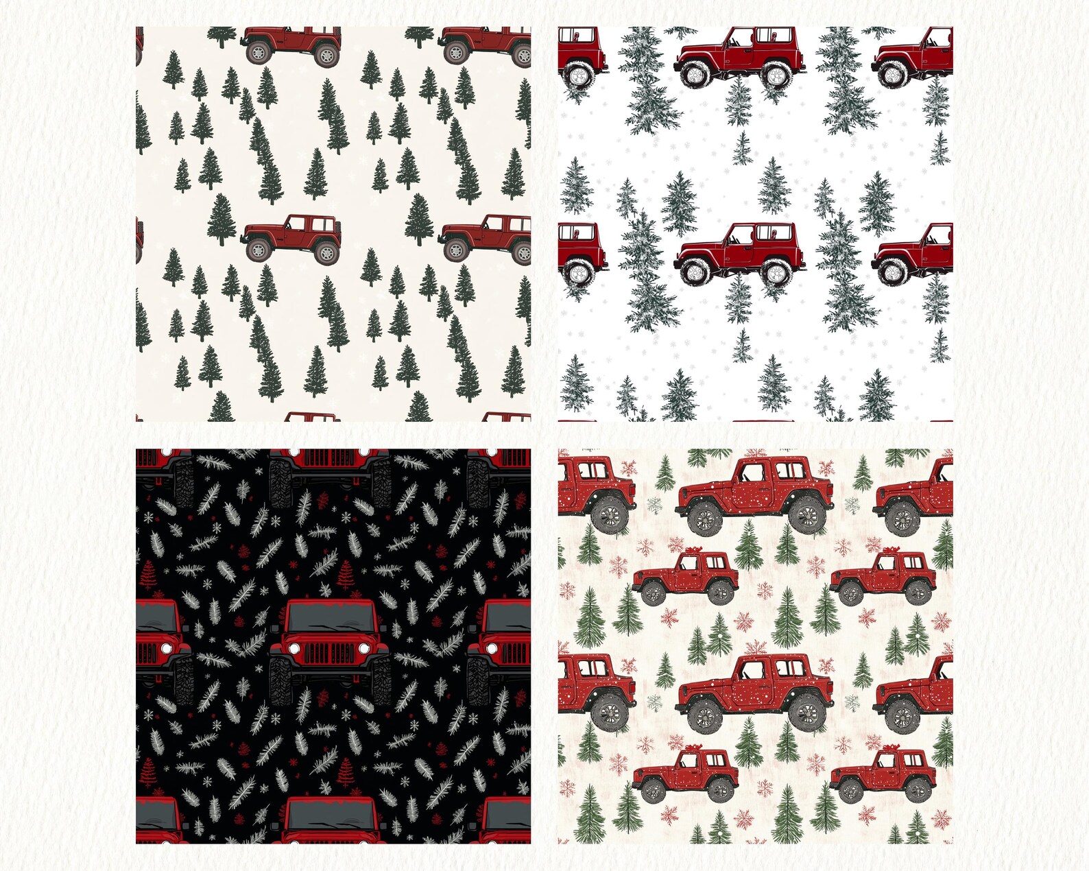 Red Christmas Jeep Pattern Seamless Digital Papers - Printable ...