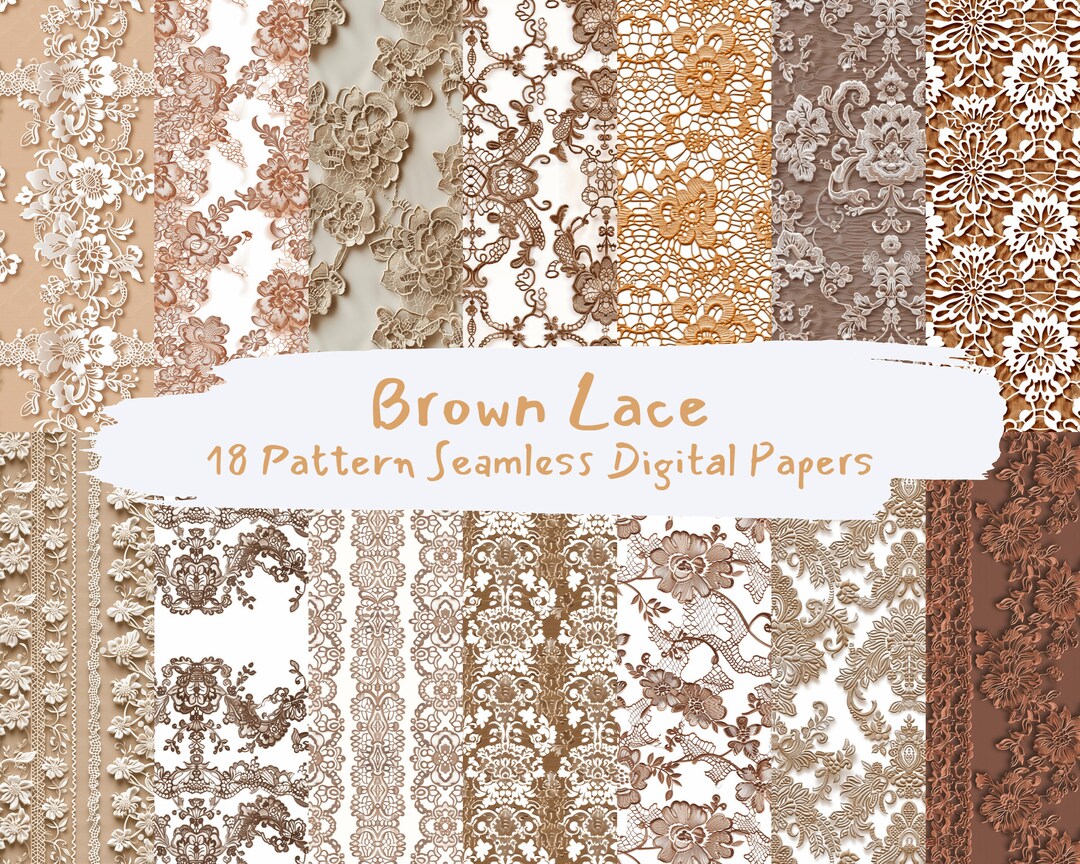 Brown Lace Pattern Seamless Digital Papers - Printable Scrapbook Paper ...
