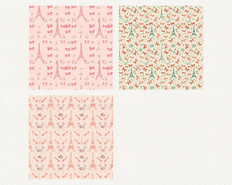 Paris Eiffel Floral Pattern Seamless Digital Papers - Printable ...