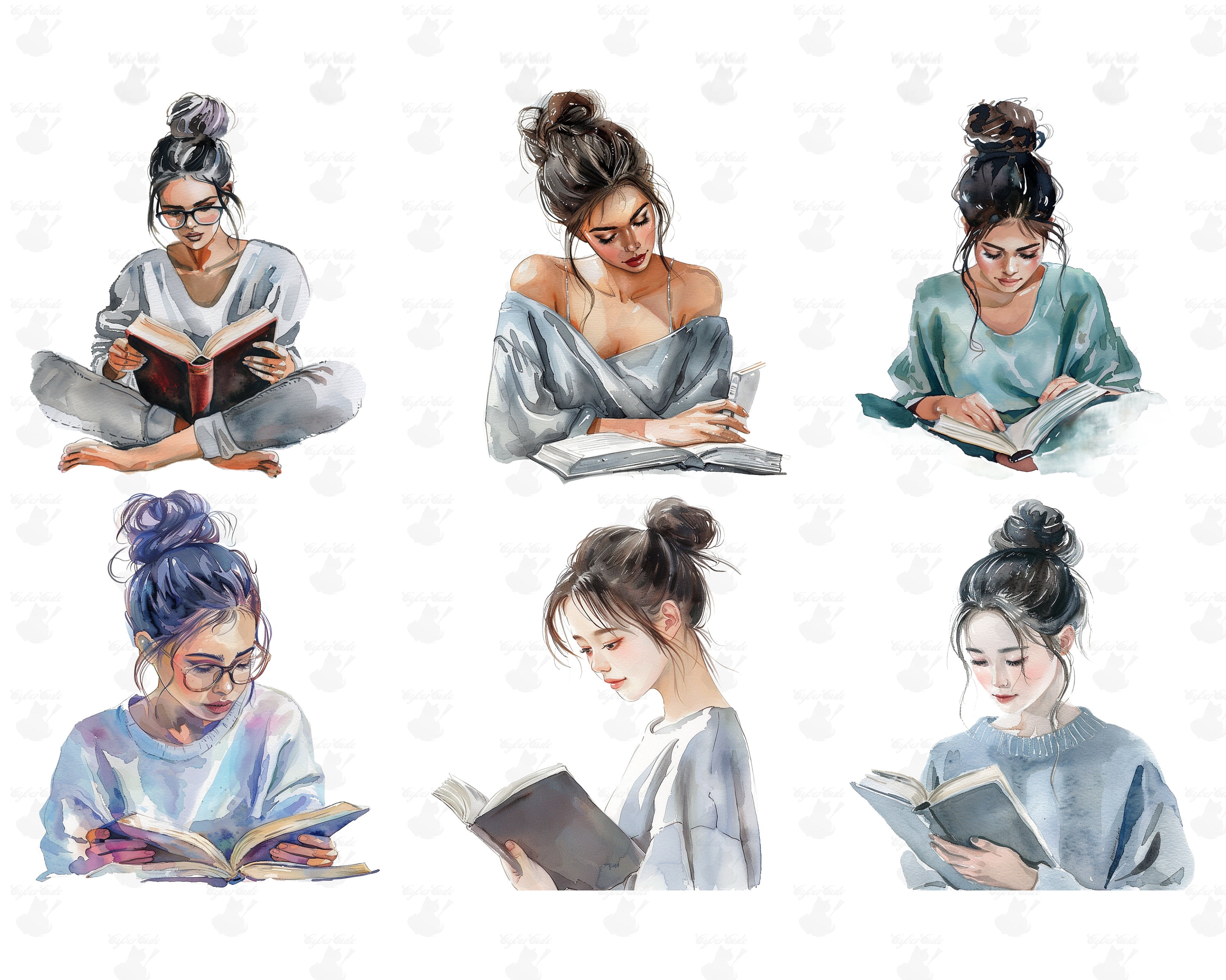 Girl Reading Digital Printable Clipart Bundle in PNG Format - Etsy