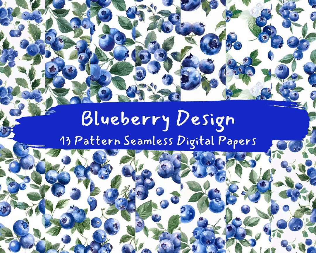 Blueberry Design Pattern Seamless Digital Papers - Printable Scrapbook ...
