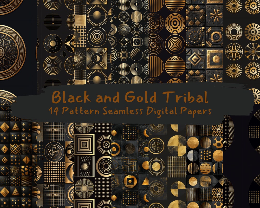 Black and Gold Tribal Pattern Seamless Digital Papers - Printable ...