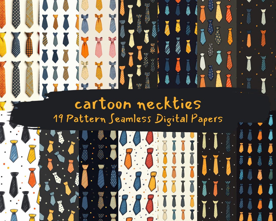 Cartoon Neckties Pattern Seamless Digital Papers - Printable Scrapbook ...