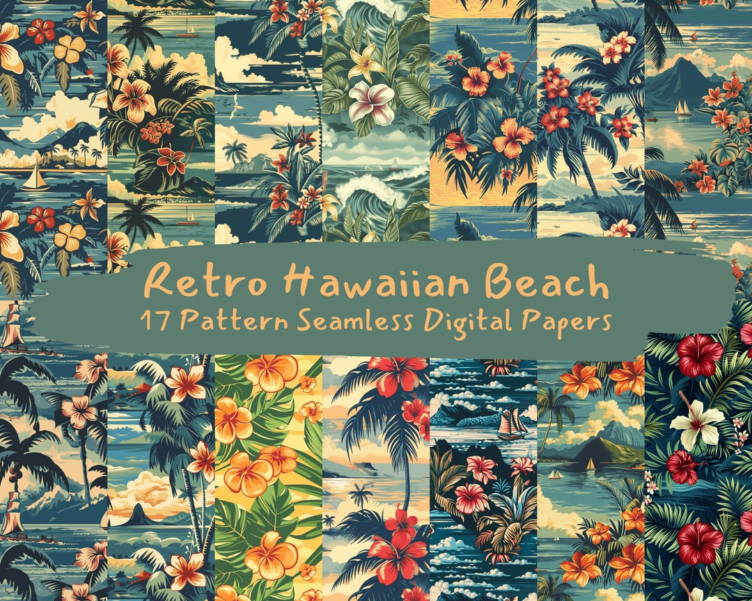 Retro Hawaiian Beach Pattern Seamless Digital Papers - Printable ...