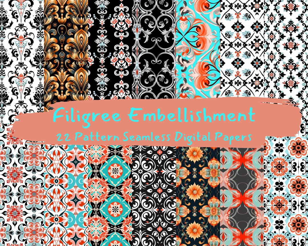 Filigree Embellishment Pattern Seamless Digital Papers - Printable ...