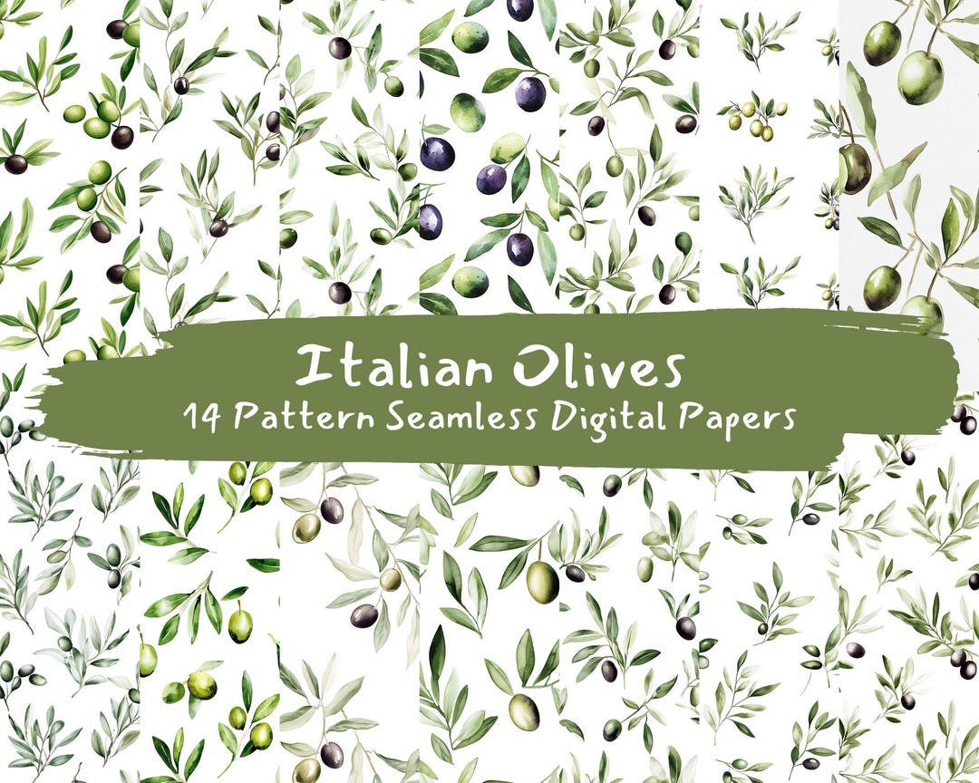 Italian Olives Pattern Seamless Digital Papers - Printable Scrapbook ...