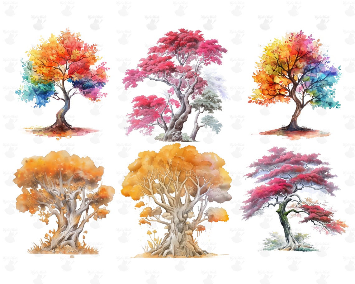 Watercolor Trees Printable Clipart, Png Format, Transparent Background ...