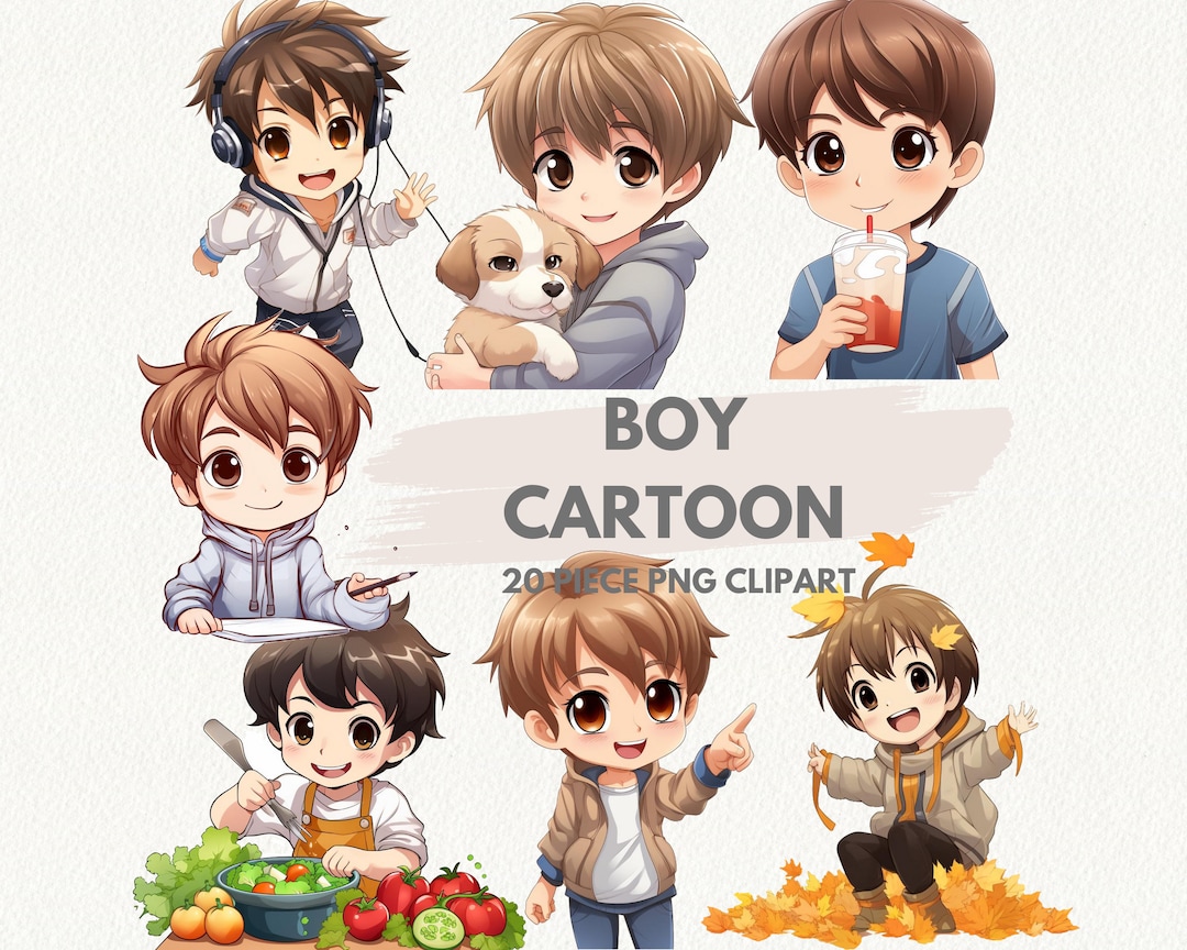Boy Cartoon Digital Printable Clipart Bundle in PNG Format Transparent ...