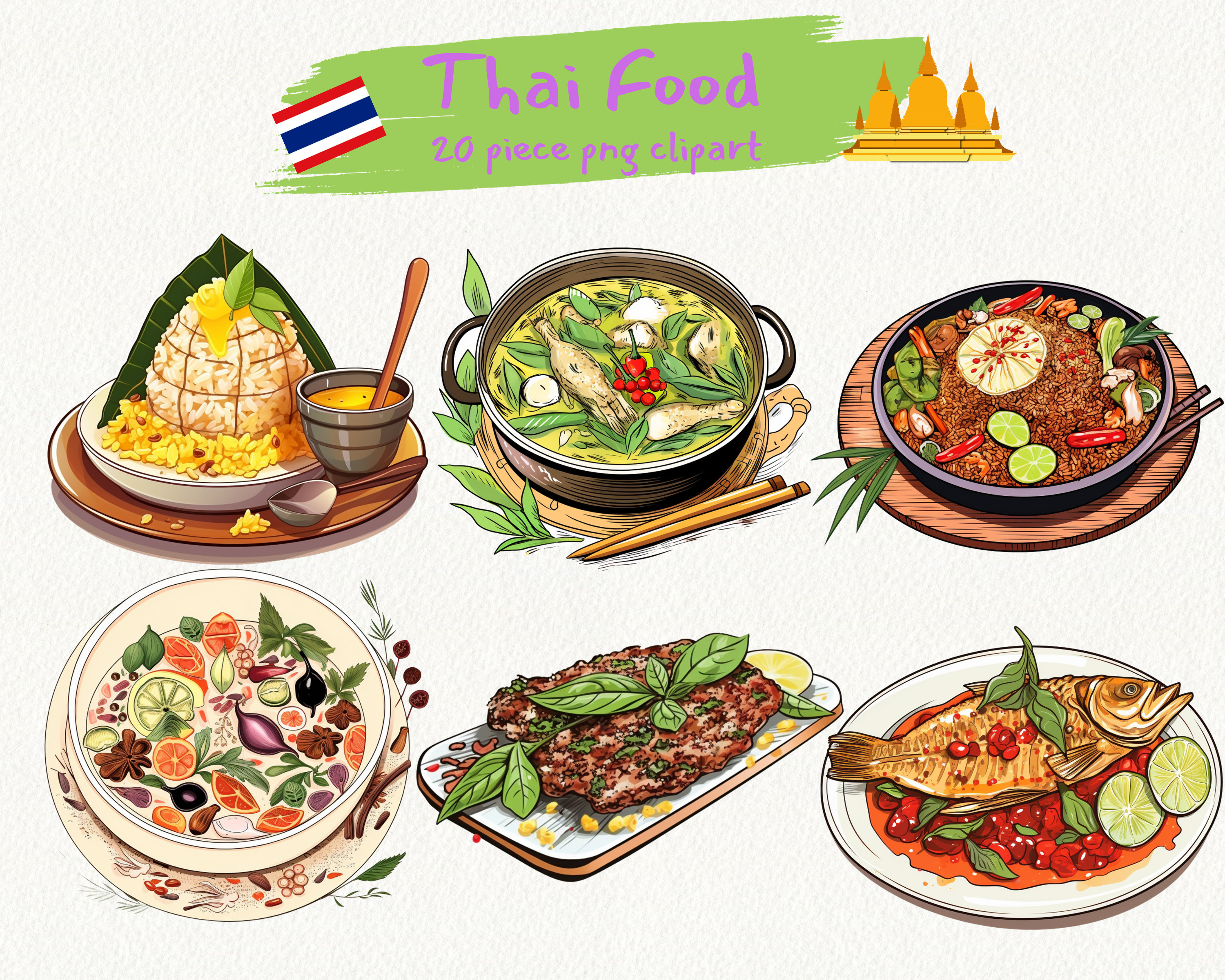 Thai Food, Southeastern Asian Food, Street Food, Digital Clip Art ...