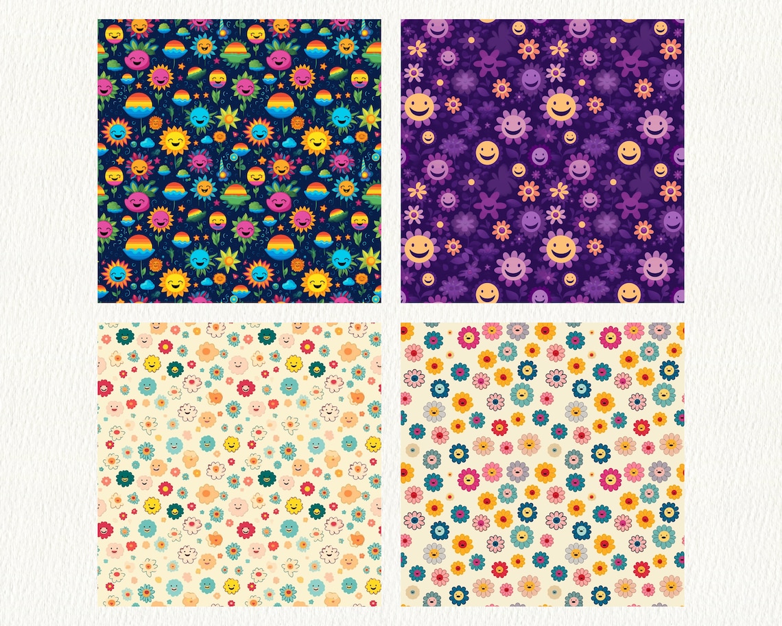 Retro Happy Face Pattern Seamless Digital Papers - Tile Patterns ...